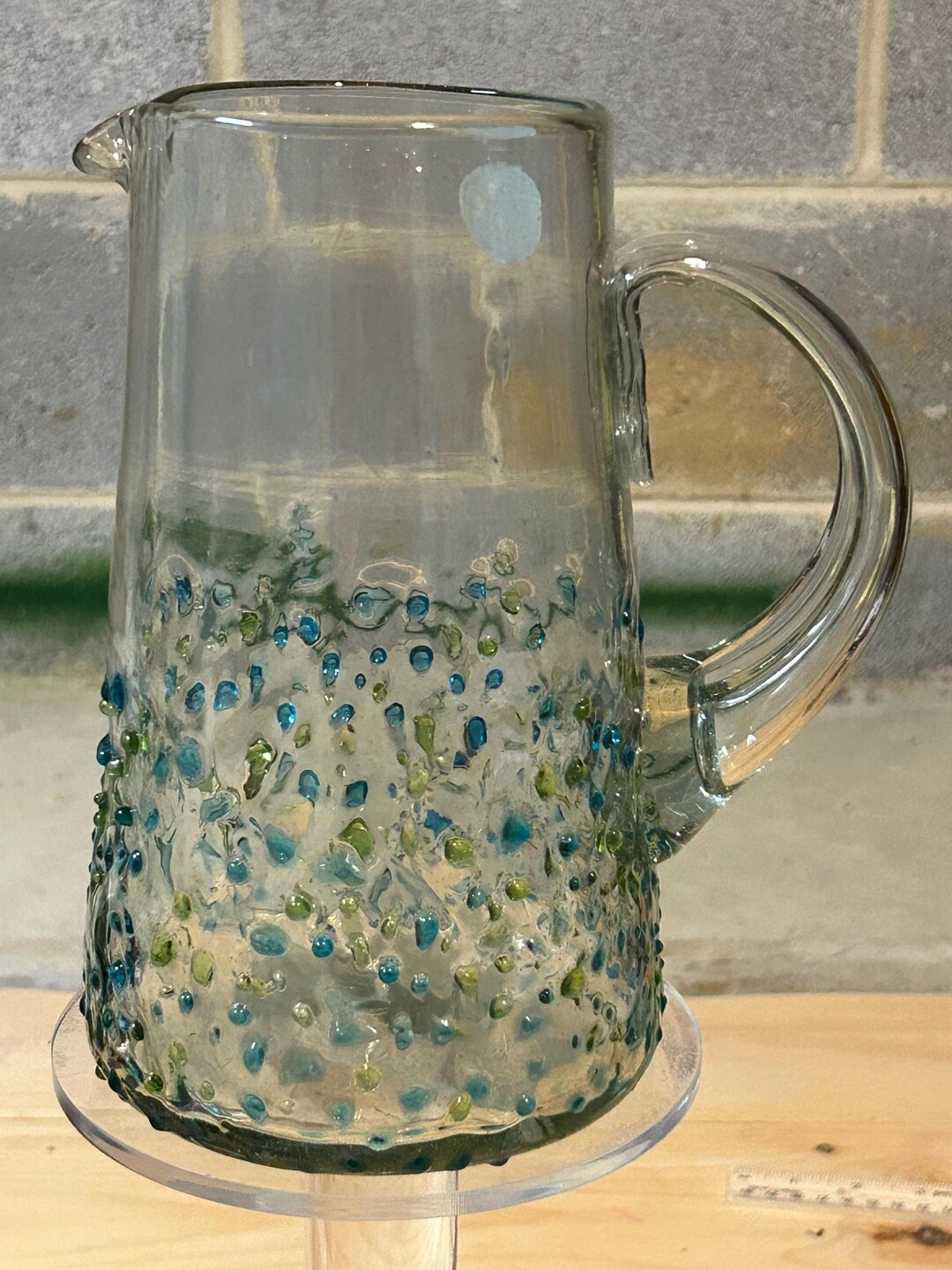 Amici Mexico Hand Blown Recycled Glass Pitcher Blue Green Pebble ...