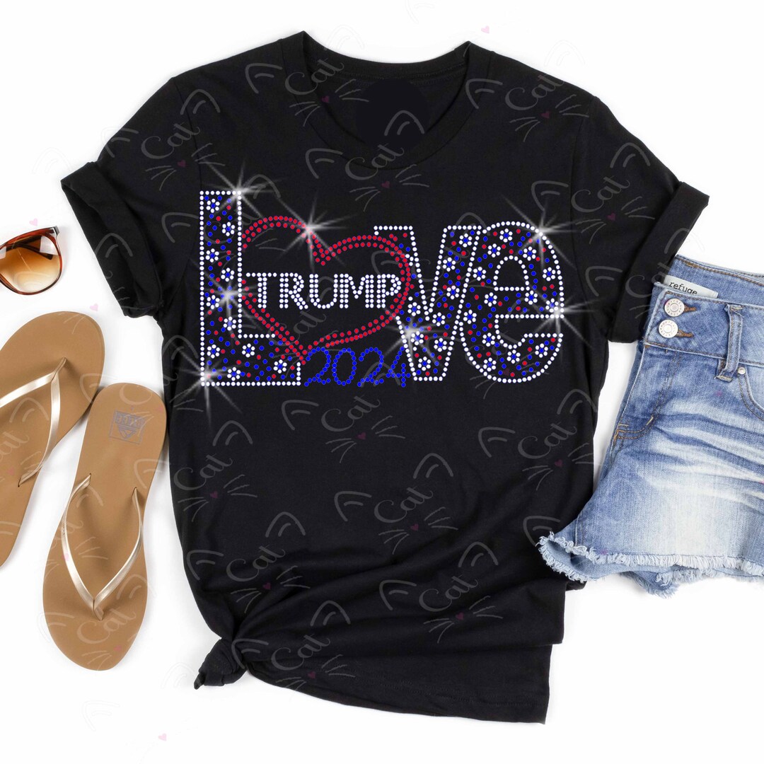 TRUMP, President, LOVE Heart, 2024, Rhinestone Iron on Transfer, Bling ...