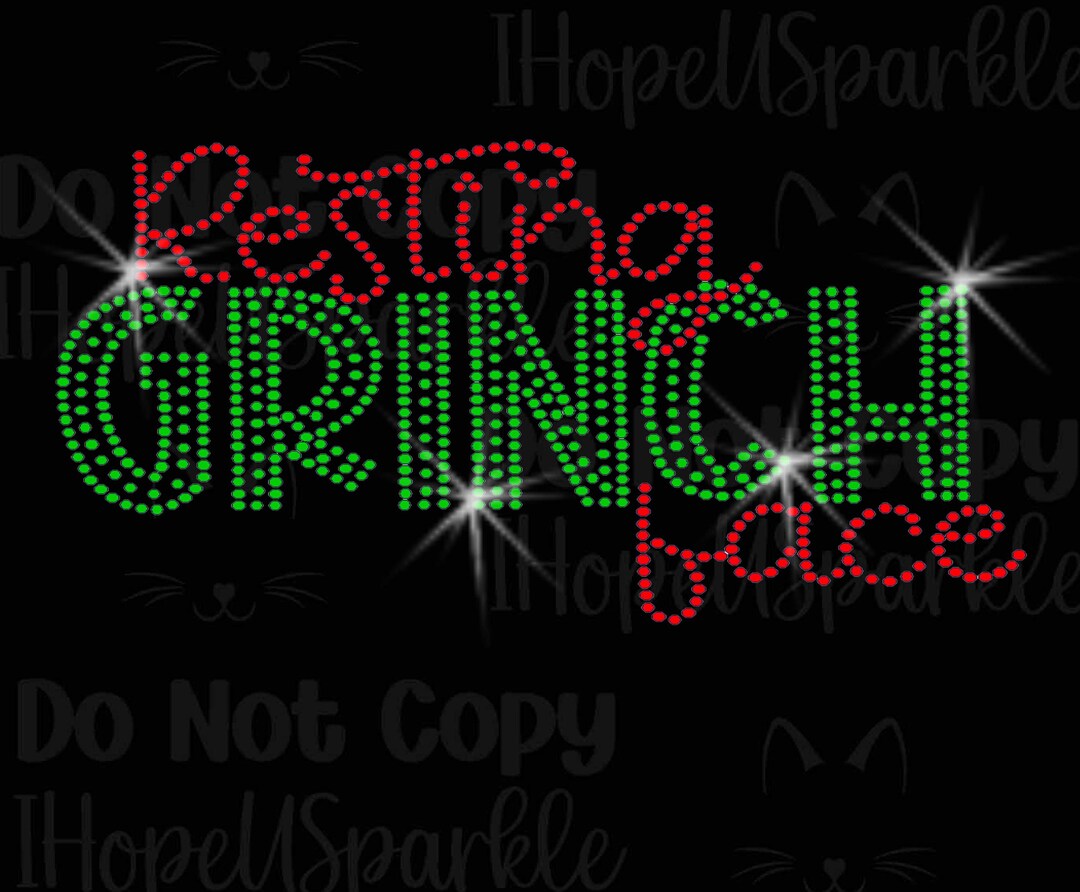 Rhinestone, Resting GRINCH Face, Ready to Press Iron on Transfer for T ...