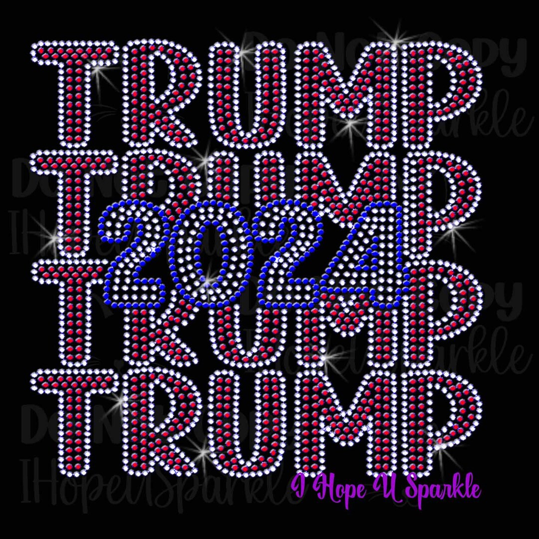 TRUMP 2024 President American Flag Rhinestone Iron on Transfer Bling ...