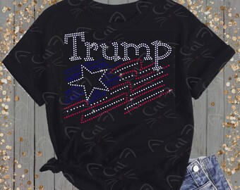 TRUMP 2024 President American Flag Rhinestone Iron on Transfer Bling ...