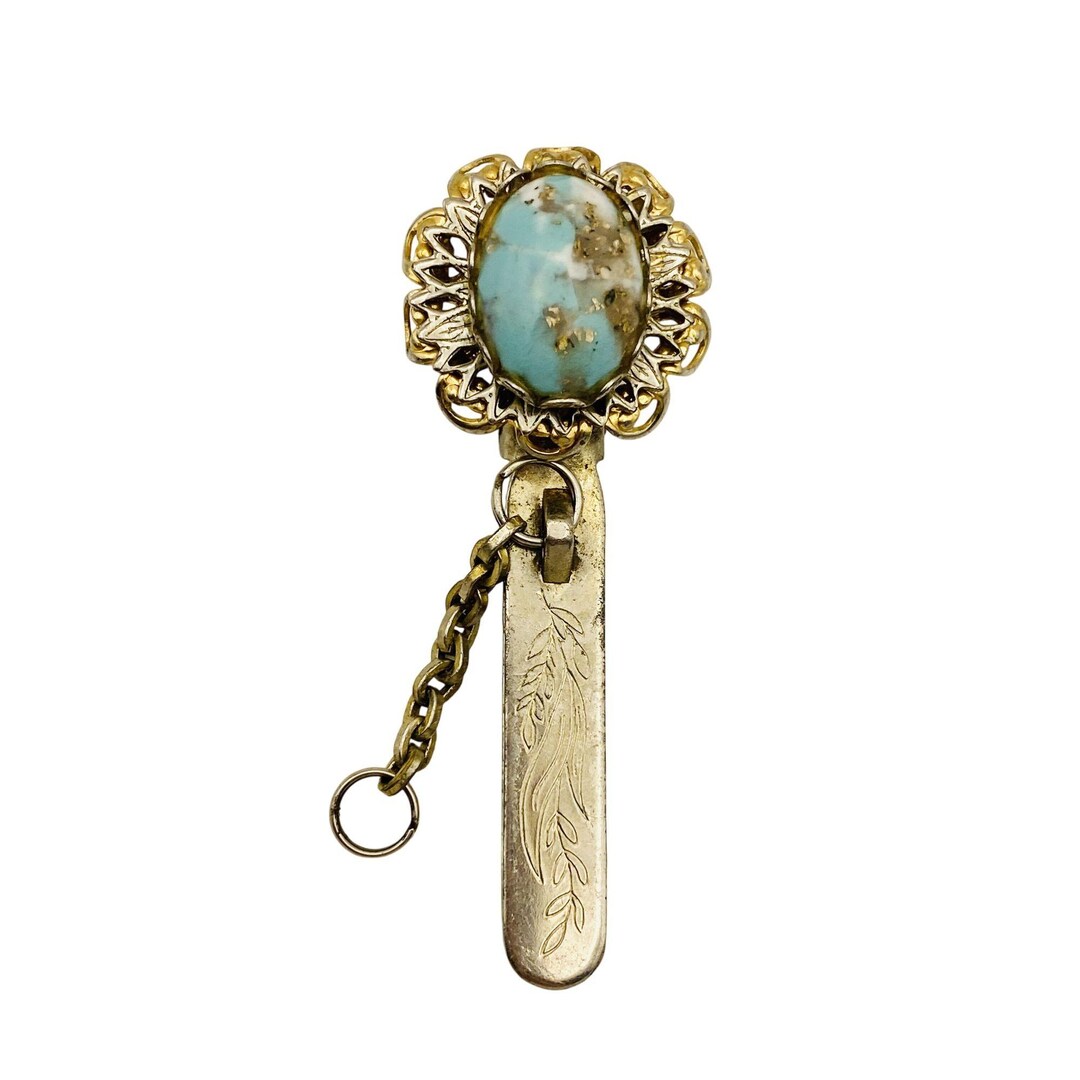 Vintage Gold Tone Green Stone Kings Key Finder Los Angeles Key Ring ...