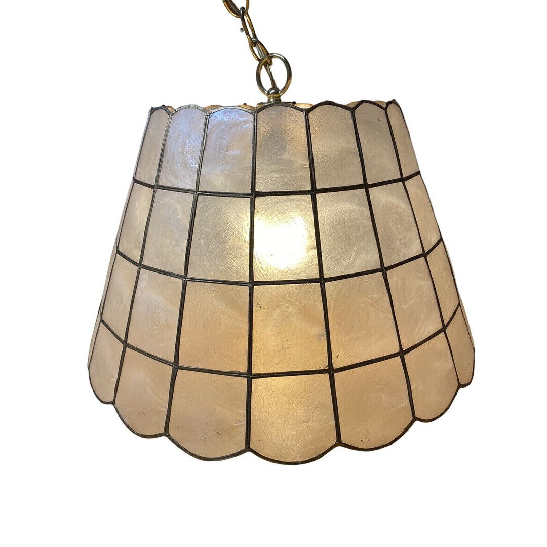 Vintage MCM Swag Hanging Light Boho Capiz Gold Shell Beach Retro ...