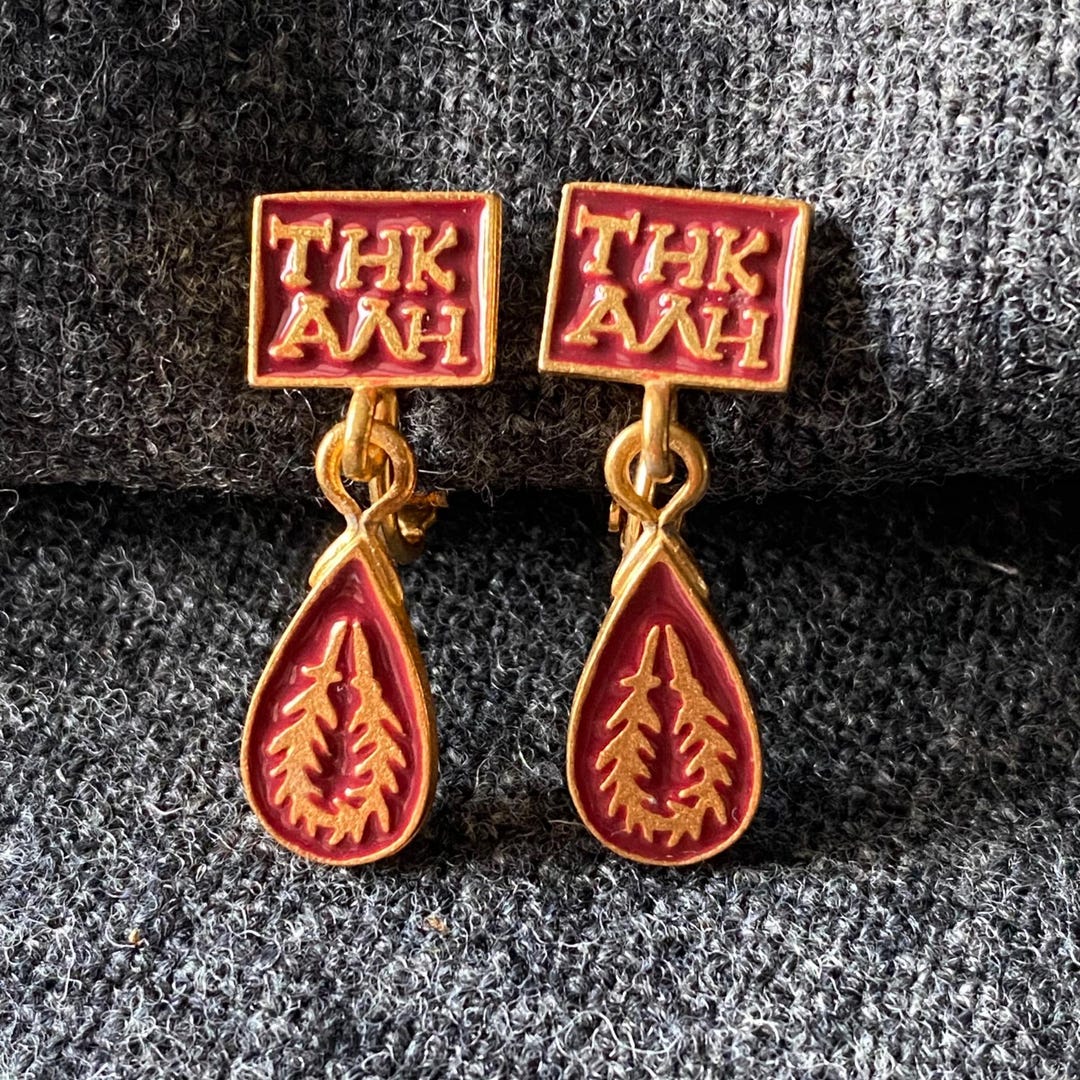 Vintage Theta Kappa Alpha Greek Sorority Clip on Earrings Gold & Red ...