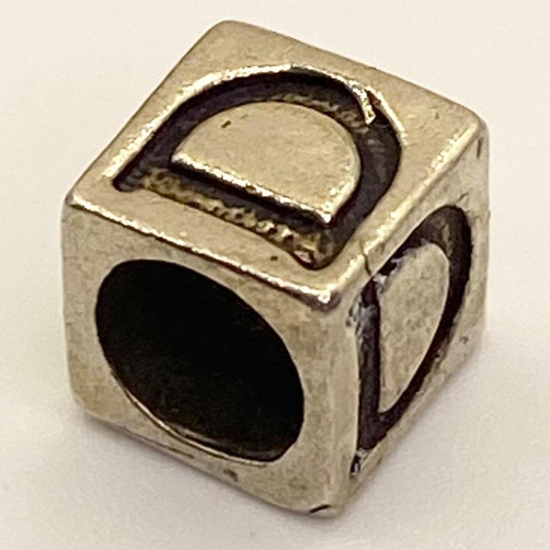 Sterling Silver 925 Cube Block Letter D Initial Charm Bead for Bracelet ...