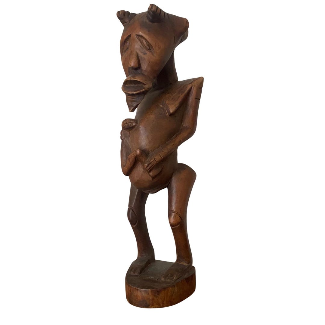 Hand-carved Wooden Tribal Figurine Horns African? Statue 15.5 ...