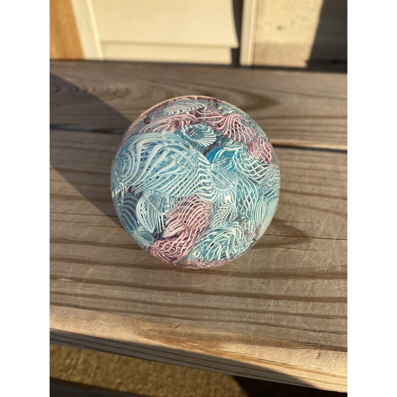 Small Robin Egg Blue Pink Latticino Swirl Paperweight Glass Round - Etsy