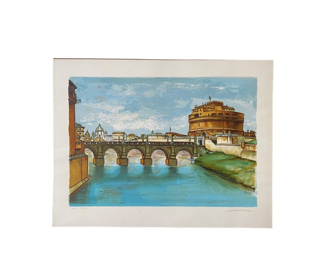 Vintage Italian Lithograph Print of Ponte Sant'angelo Rome Signed Art ...