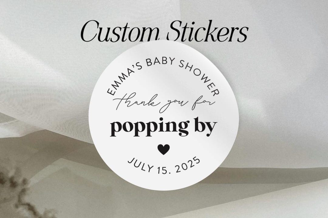 Personalized Thank You for Popping by Stickers, Baby Shower, Round ...