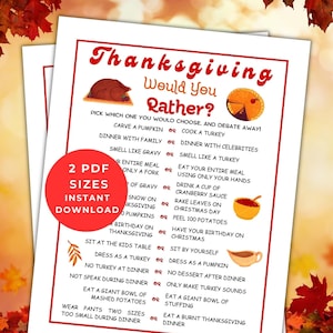 Thanksgiving Would You Rather Game, Thanksgiving Games Printable ...