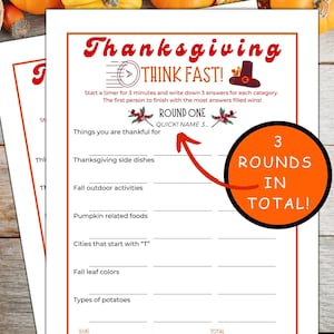 Thanksgiving Think Fast Game Printable, Friendsgiving Games, Trivia ...