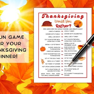 Thanksgiving Would You Rather Game, Thanksgiving Games Printable ...