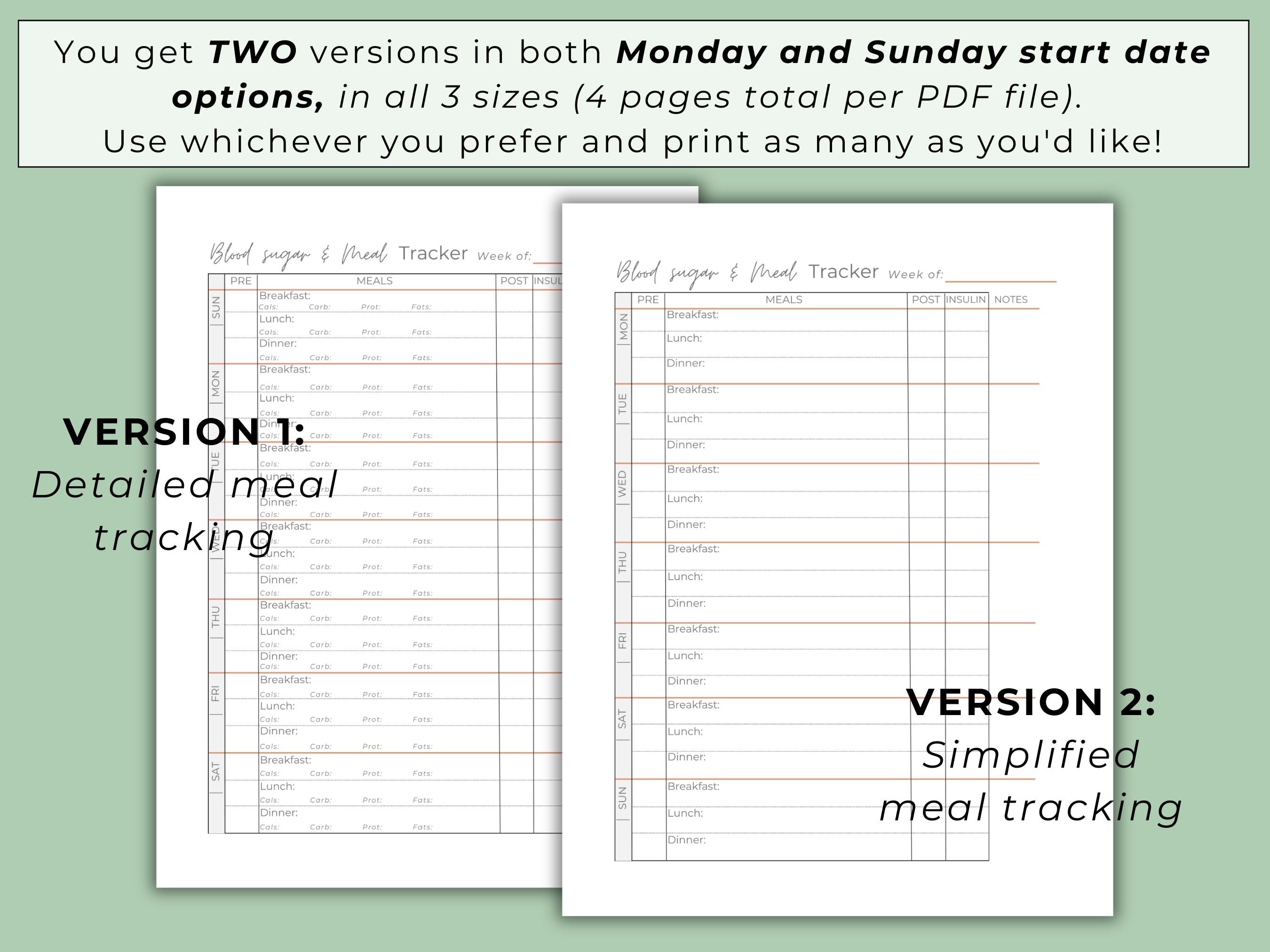 Blood Sugar Log, Diabetic Meal Plan, Blood Sugar Tracker, Diabetic Food ...
