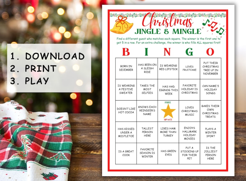 Jingle and Mingle Bingo, Find the Guest Christmas Mingle Bingo ...