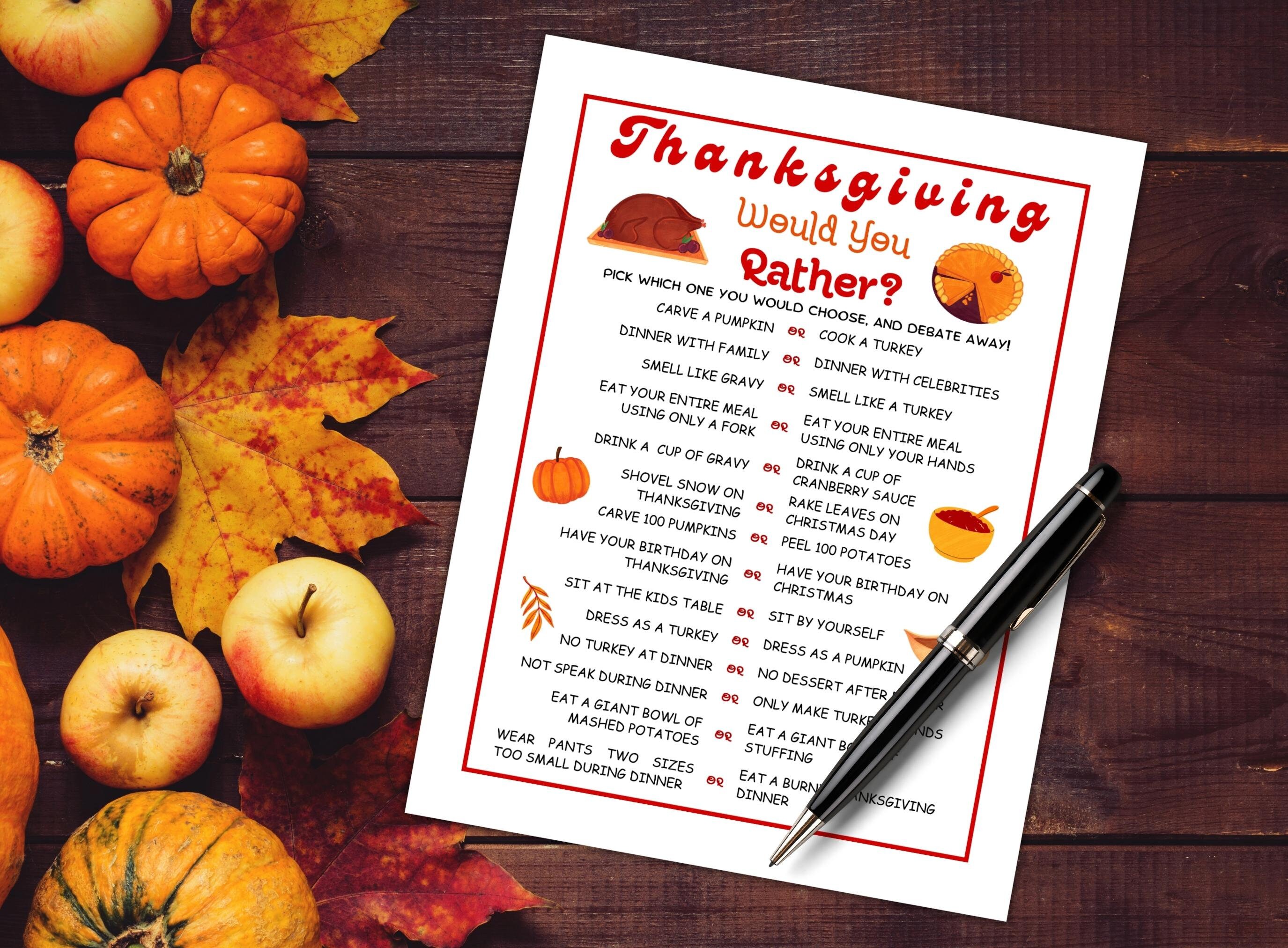 Thanksgiving Would You Rather Game, Thanksgiving Games Printable ...