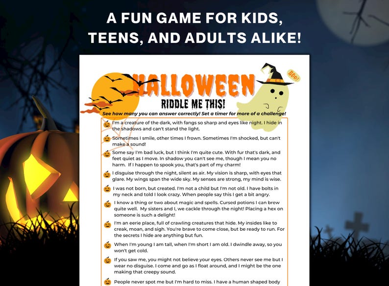 Halloween Riddle Me This Printable Game, Halloween Trivia Game, Fun ...