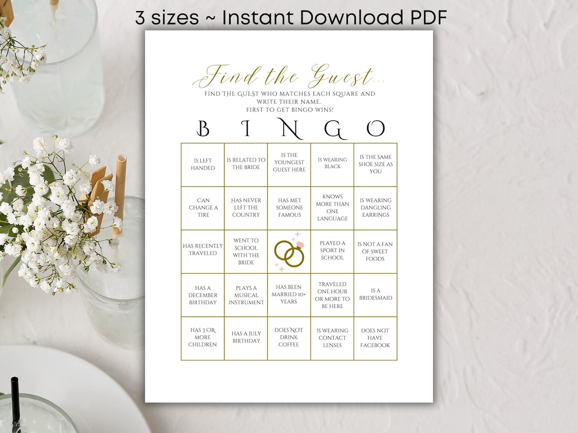 Bridal Shower Bingo Printable, Wedding Games for Reception, Wedding ...