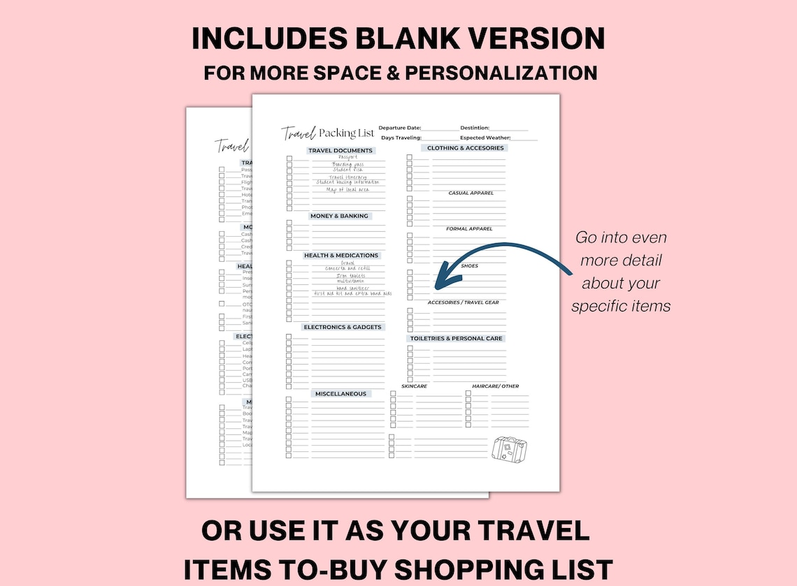 Travel Essentials Packing List, Vacation Checklist, Packing List ...