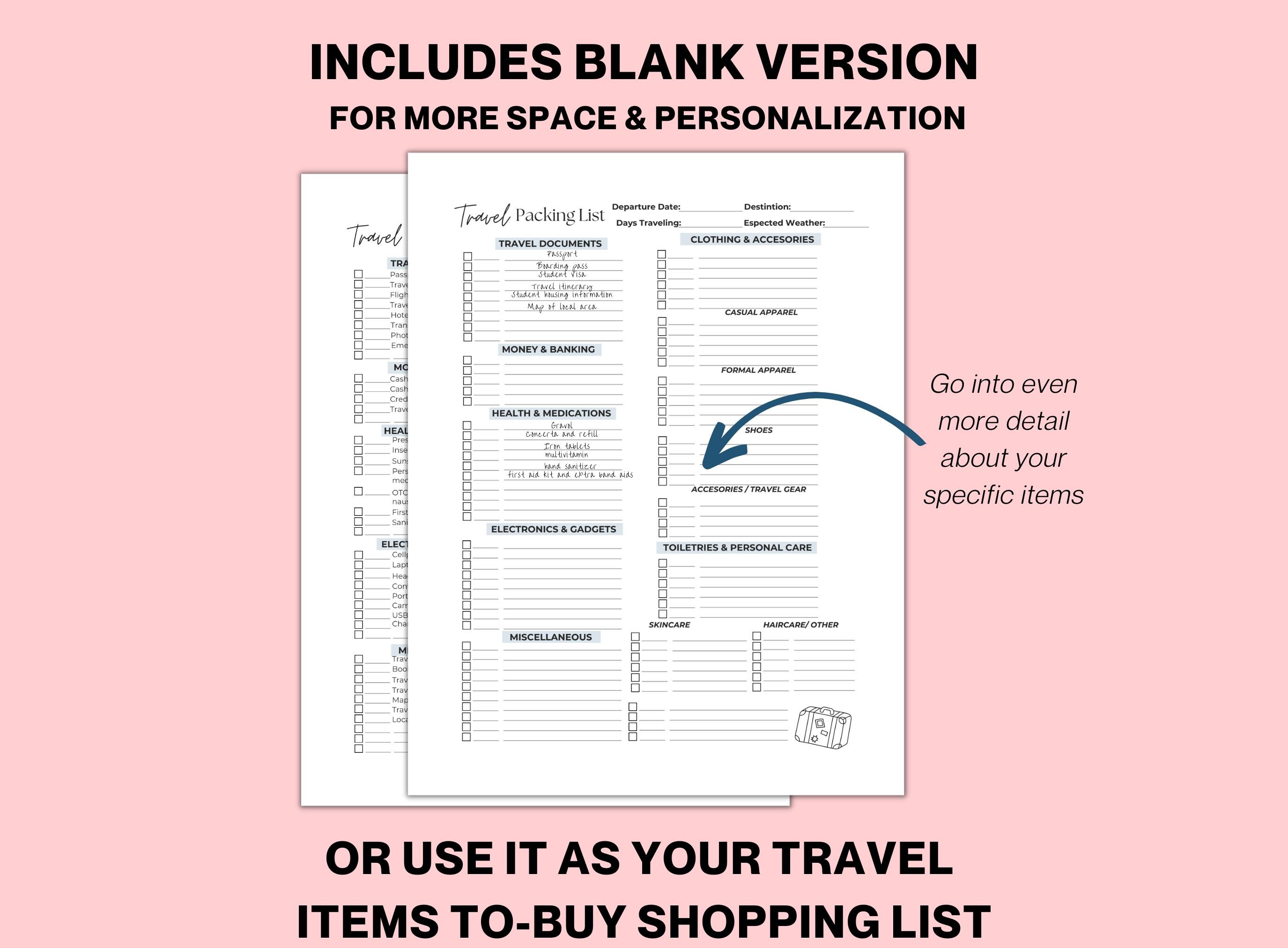 Travel Essentials Packing List, Vacation Checklist, Packing List ...