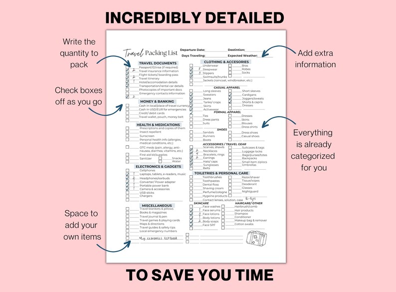 Travel Essentials Packing List, Vacation Checklist, Packing List ...