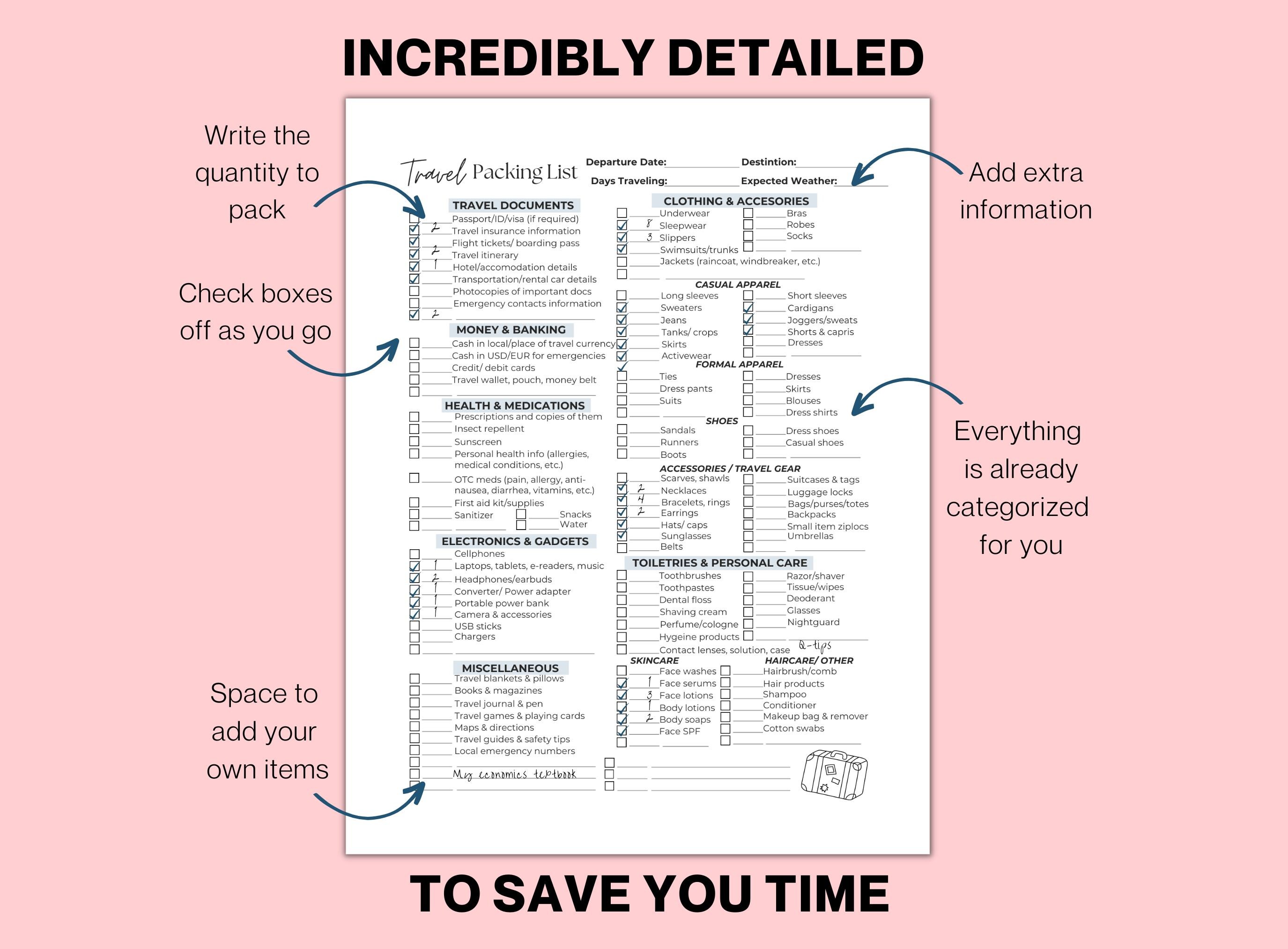 Travel Essentials Packing List, Vacation Checklist, Packing List ...