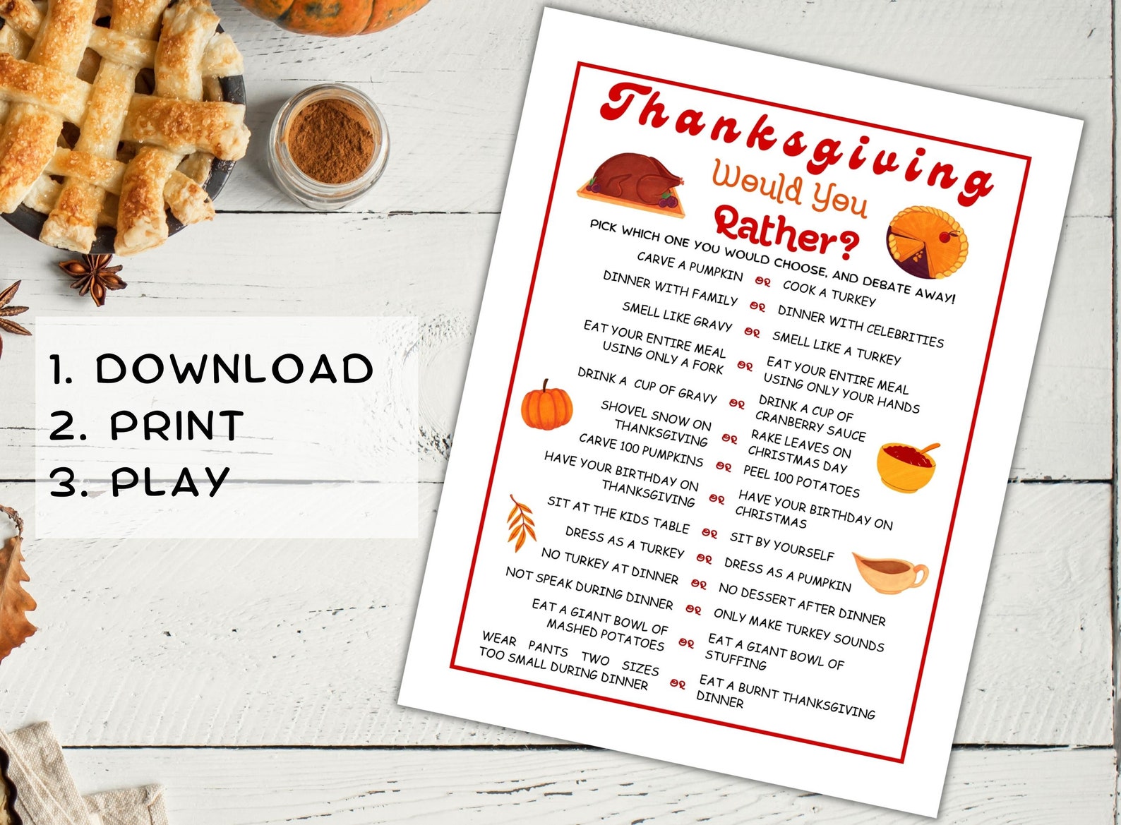 Thanksgiving Would You Rather Game, Thanksgiving Games Printable ...