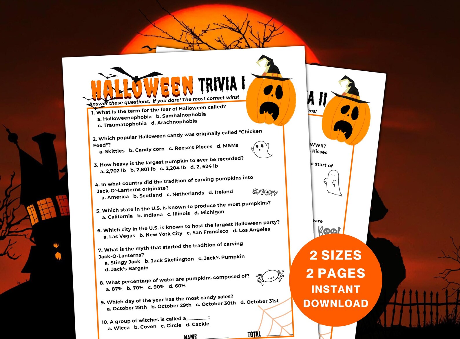 Halloween Trivia Printable Party Game, Halloween Party Games for Teens ...