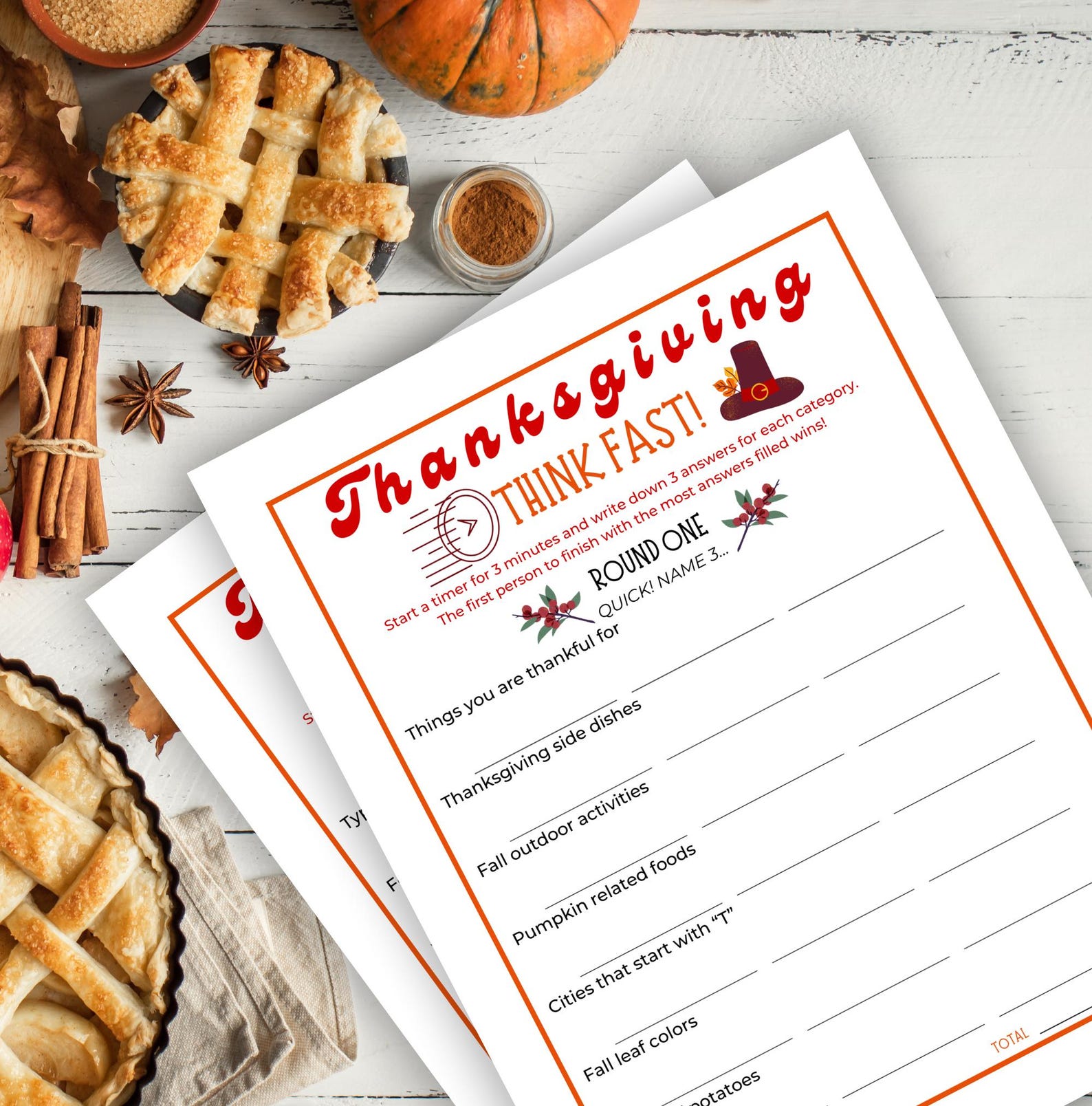 Thanksgiving Think Fast Game Printable, Friendsgiving Games, Trivia ...