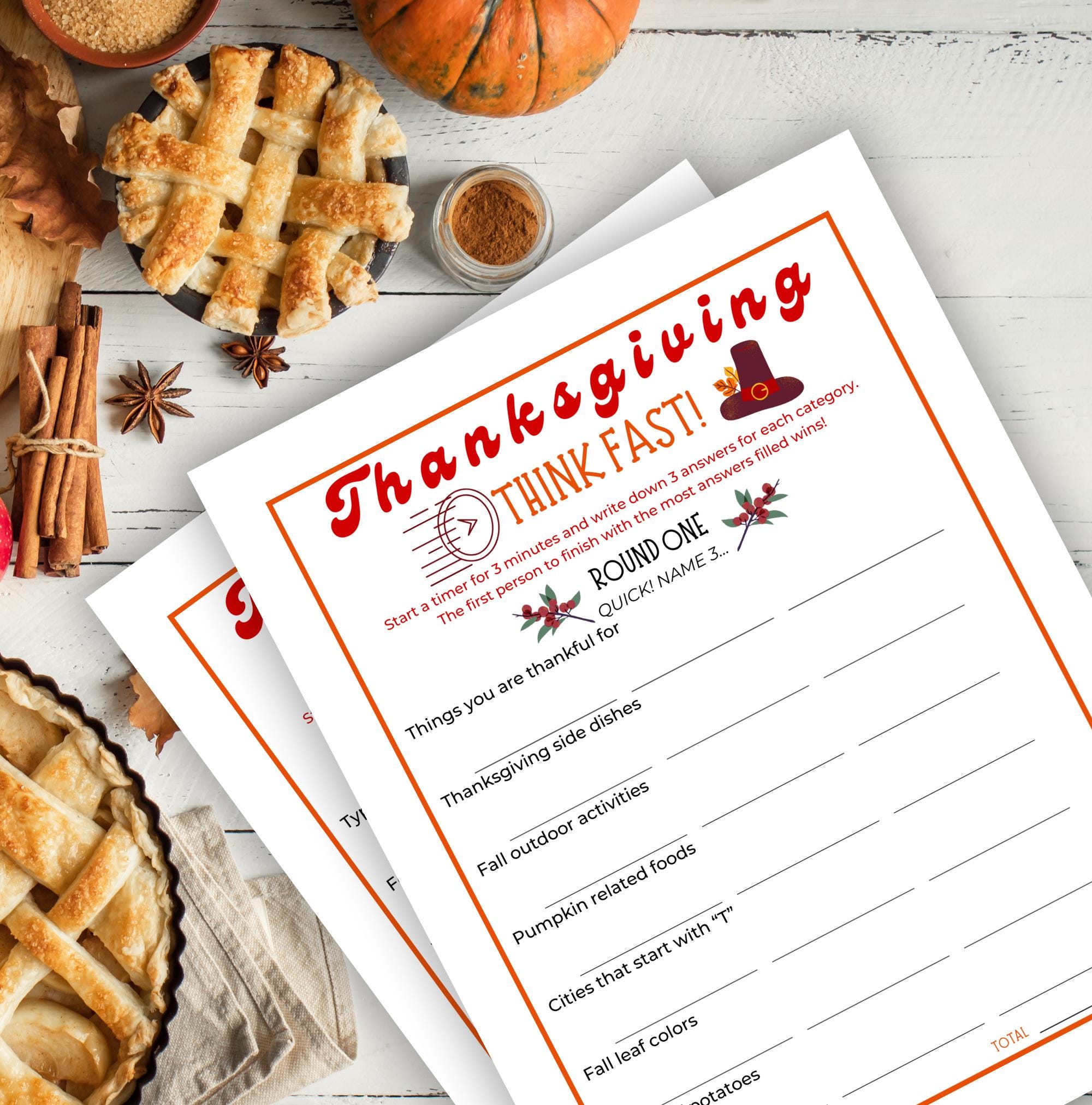 Thanksgiving Think Fast Game Printable, Friendsgiving Games, Trivia ...