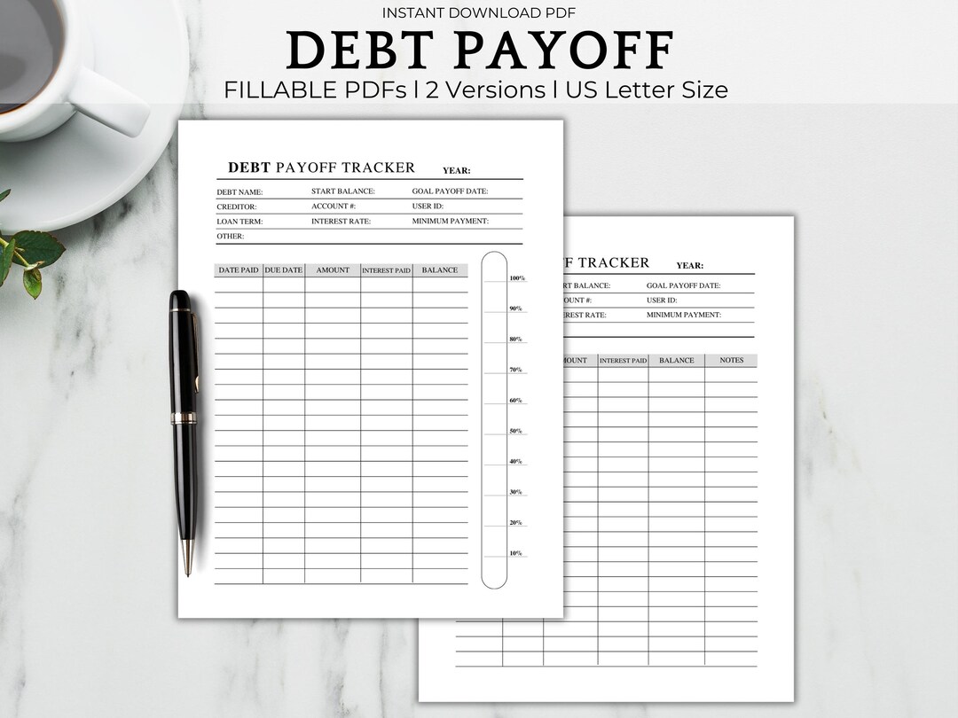 Debt Payoff Tracker Printable Fillable PDF, Monthly Debt Payment Log ...