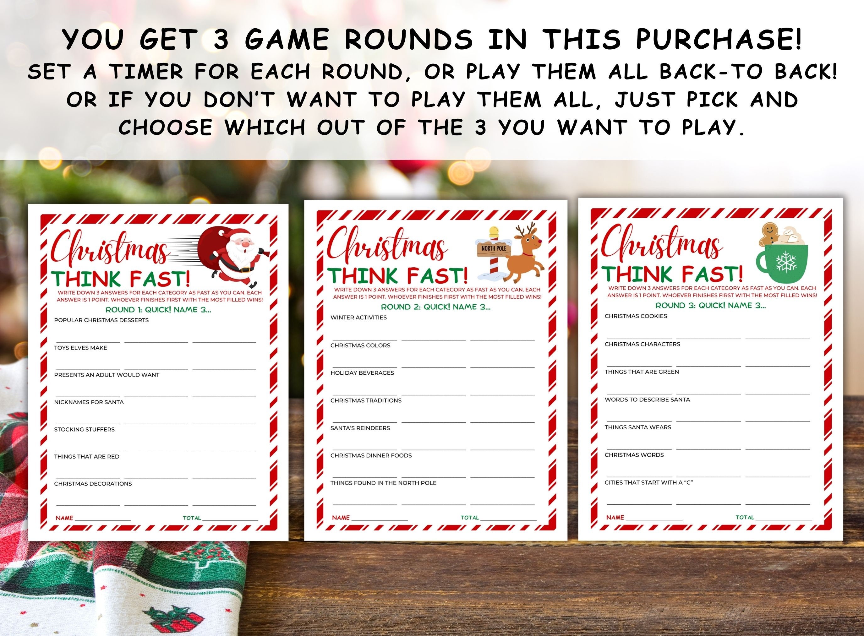 Think Fast Christmas Game, Christmas Trivia, Matching Game, Friendsmas ...