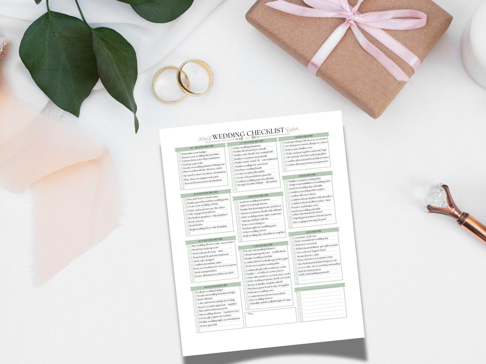 12 Month Wedding Checklist Printable Template, Wedding Planning Guide ...