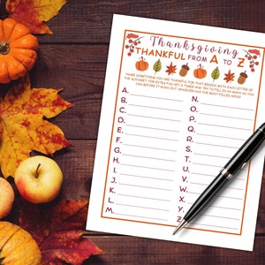 Thankful A to Z Thanksgiving Gratitude Game, I Am Thankful for ...