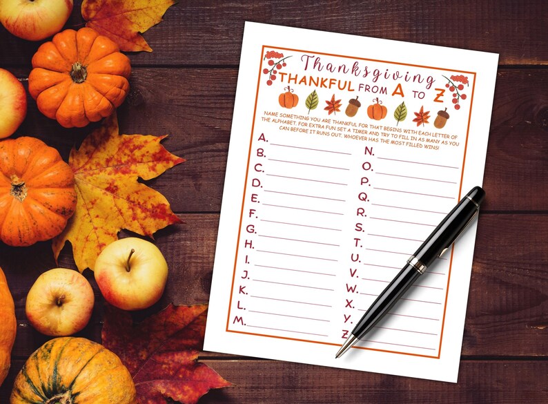 Thankful A to Z Thanksgiving Gratitude Game, I Am Thankful for ...