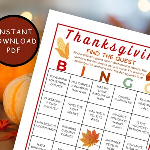 Friendsgiving Bingo Game Printable, Thanksgiving Find the Guest Game ...