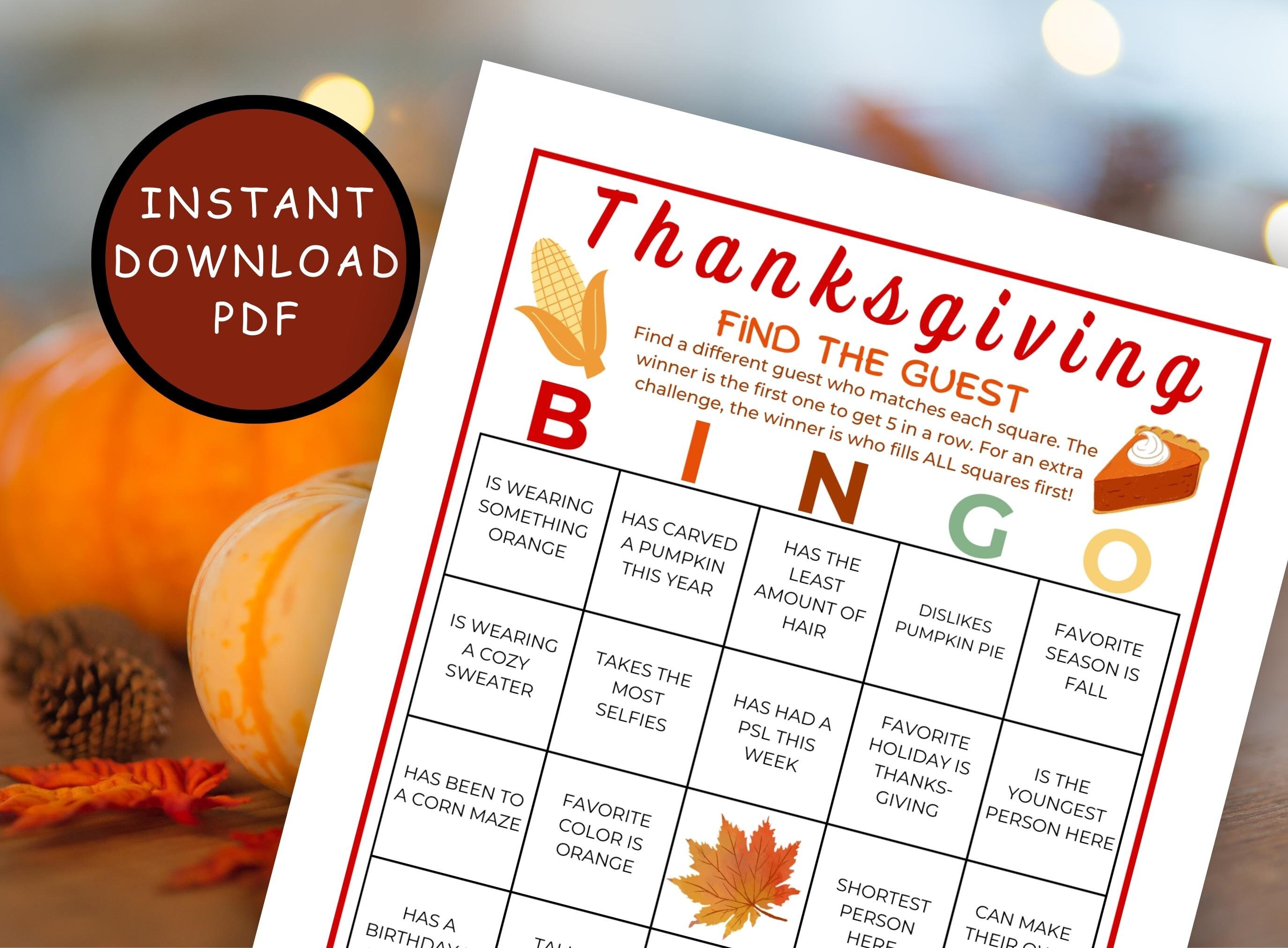 Friendsgiving Bingo Game Printable, Thanksgiving Find the Guest Game ...