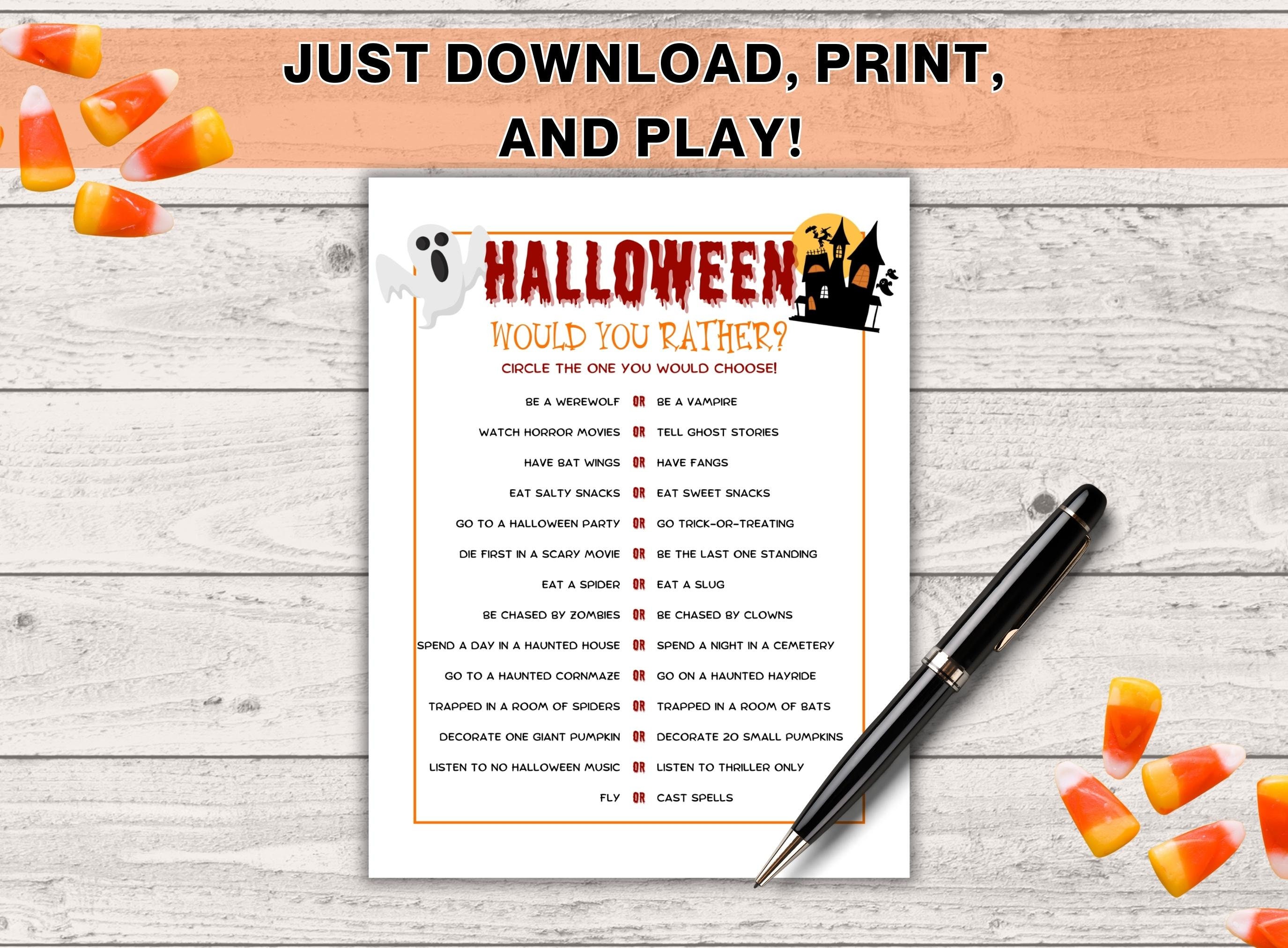 Halloween Would You Rather Printable Game, This or That Activity for a ...