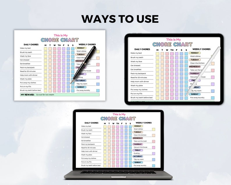 Editable Chore Chart for Kids, Printable Kids Chore Chart, Daily ...