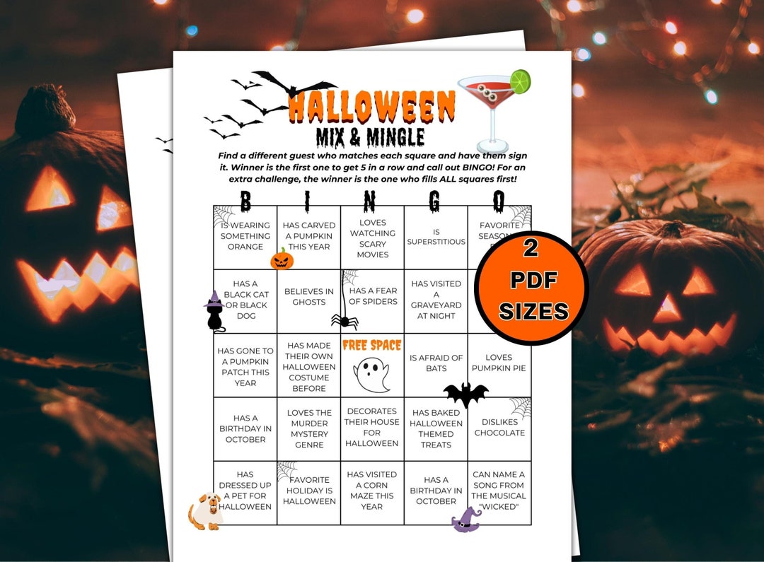 Halloween Mix and Mingle Bingo Printable, Find the Guest Game, Get to ...