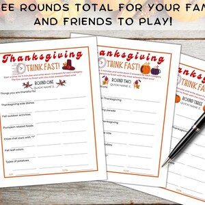 Thanksgiving Think Fast Game Printable, Friendsgiving Games, Trivia ...