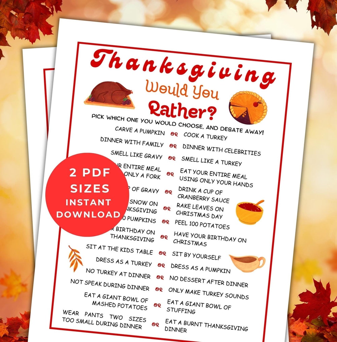 Thanksgiving Would You Rather Game, Thanksgiving Games Printable ...