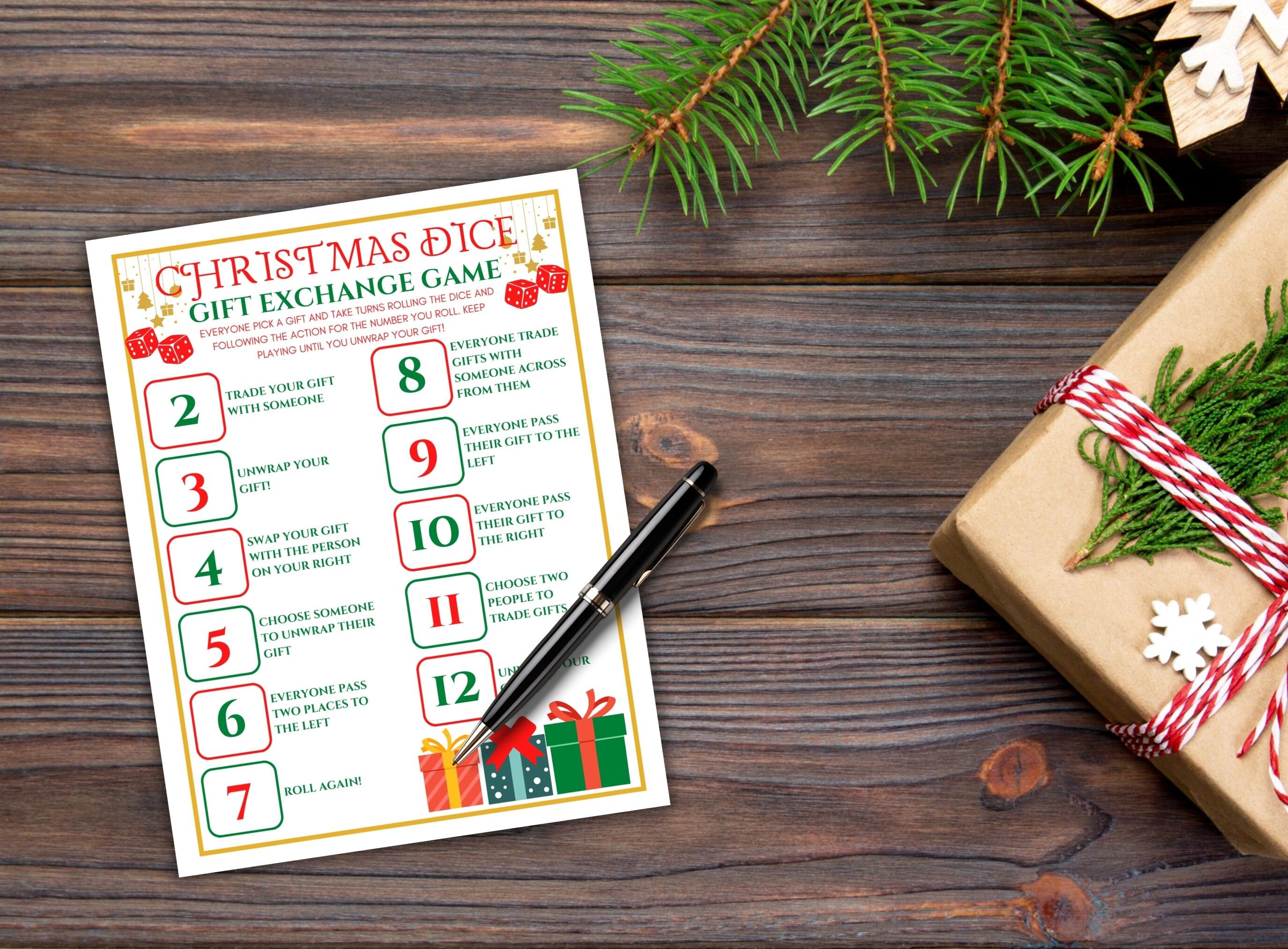 Christmas Gift Exchange Dice Game, Roll the Dice Holiday Gift Swap ...