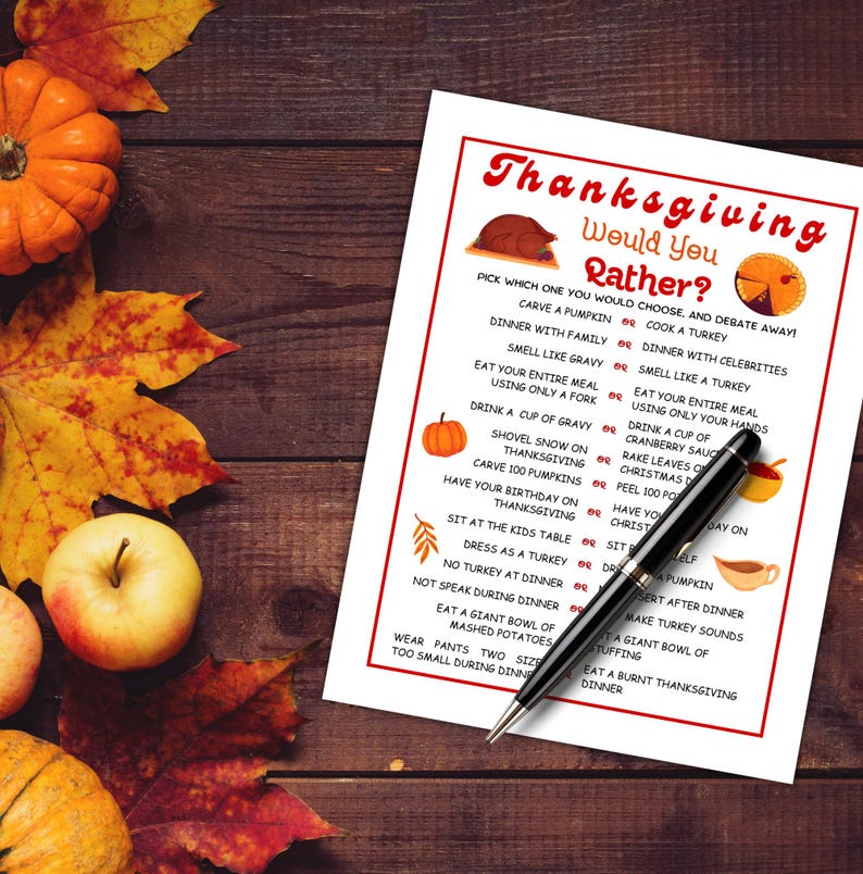 Thanksgiving Would You Rather Game, Thanksgiving Games Printable ...