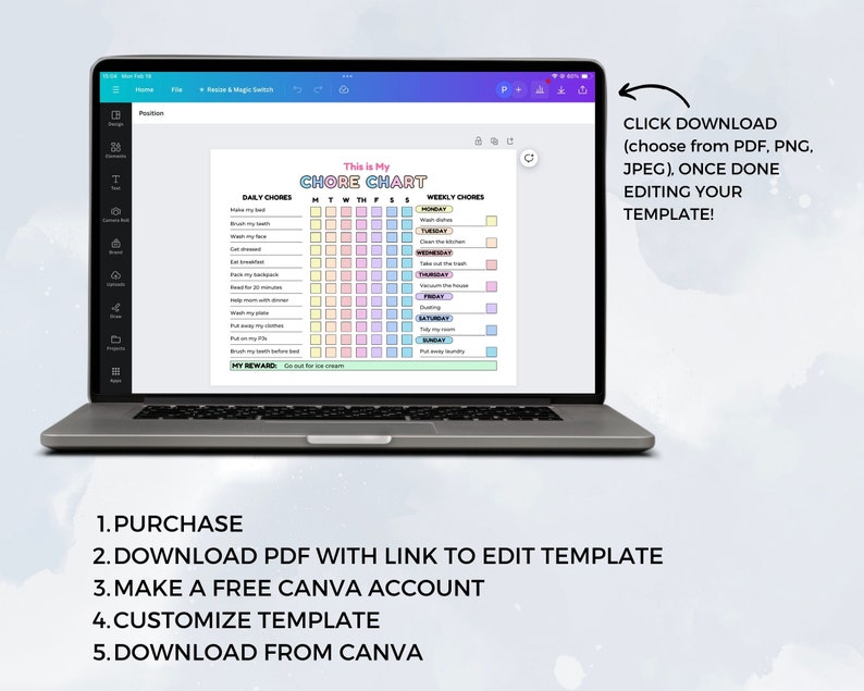 Editable Chore Chart for Kids, Printable Kids Chore Chart, Daily ...