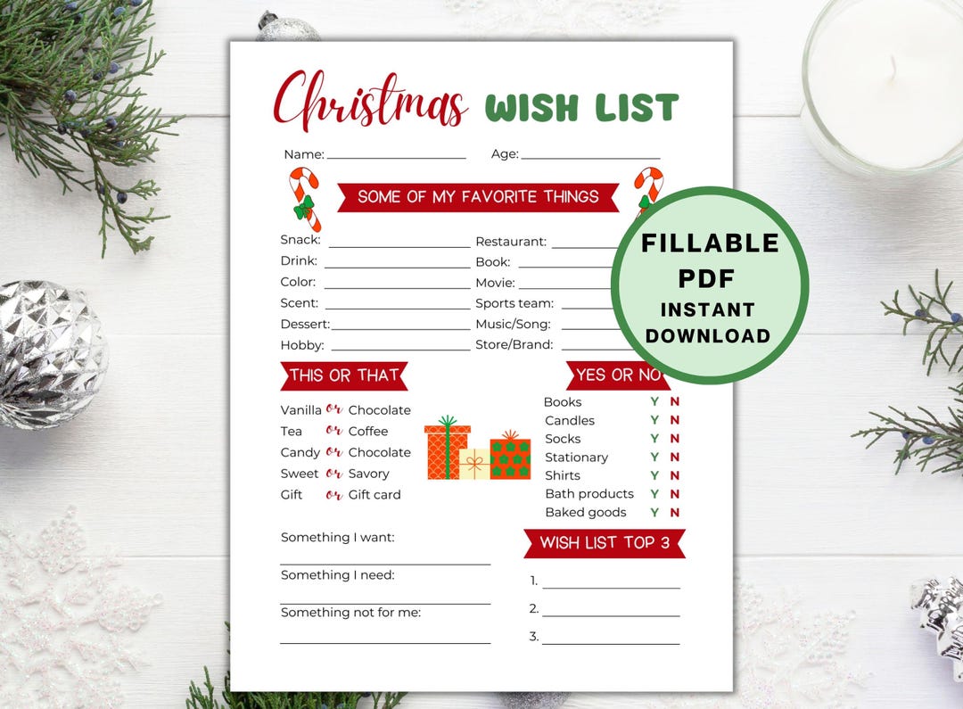 Christmas Wish List, Secret Santa Survey, Gift Questionnaire, Gift ...