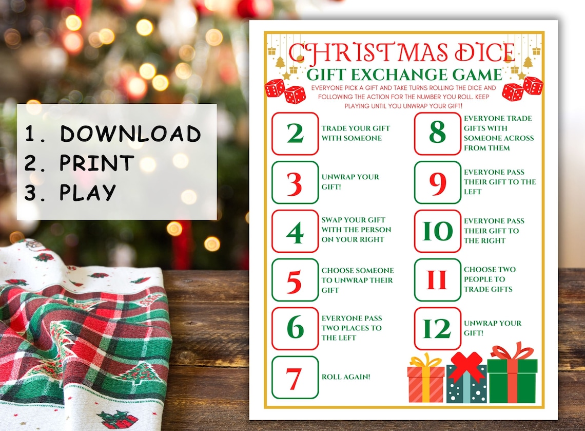 Christmas Gift Exchange Dice Game, Roll the Dice Holiday Gift Swap, Printable Christmas Party ...