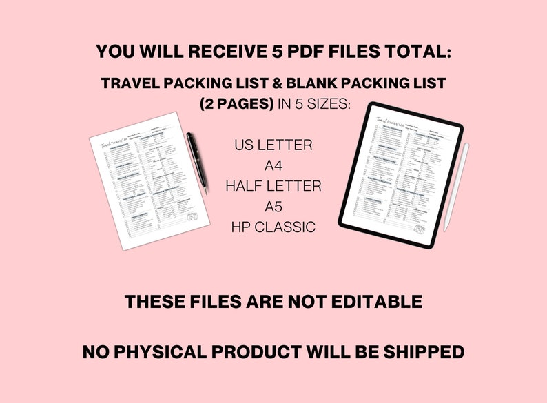 Travel Essentials Packing List, Vacation Checklist, Packing List Template, One Page Travel ...