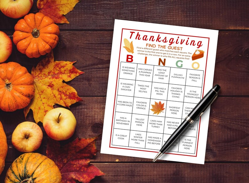 Friendsgiving Bingo Game Printable, Thanksgiving Find the Guest Game ...