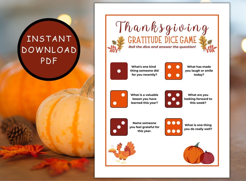 Thanksgiving Gratitude Dice Game, Thanksgiving Games Printable ...