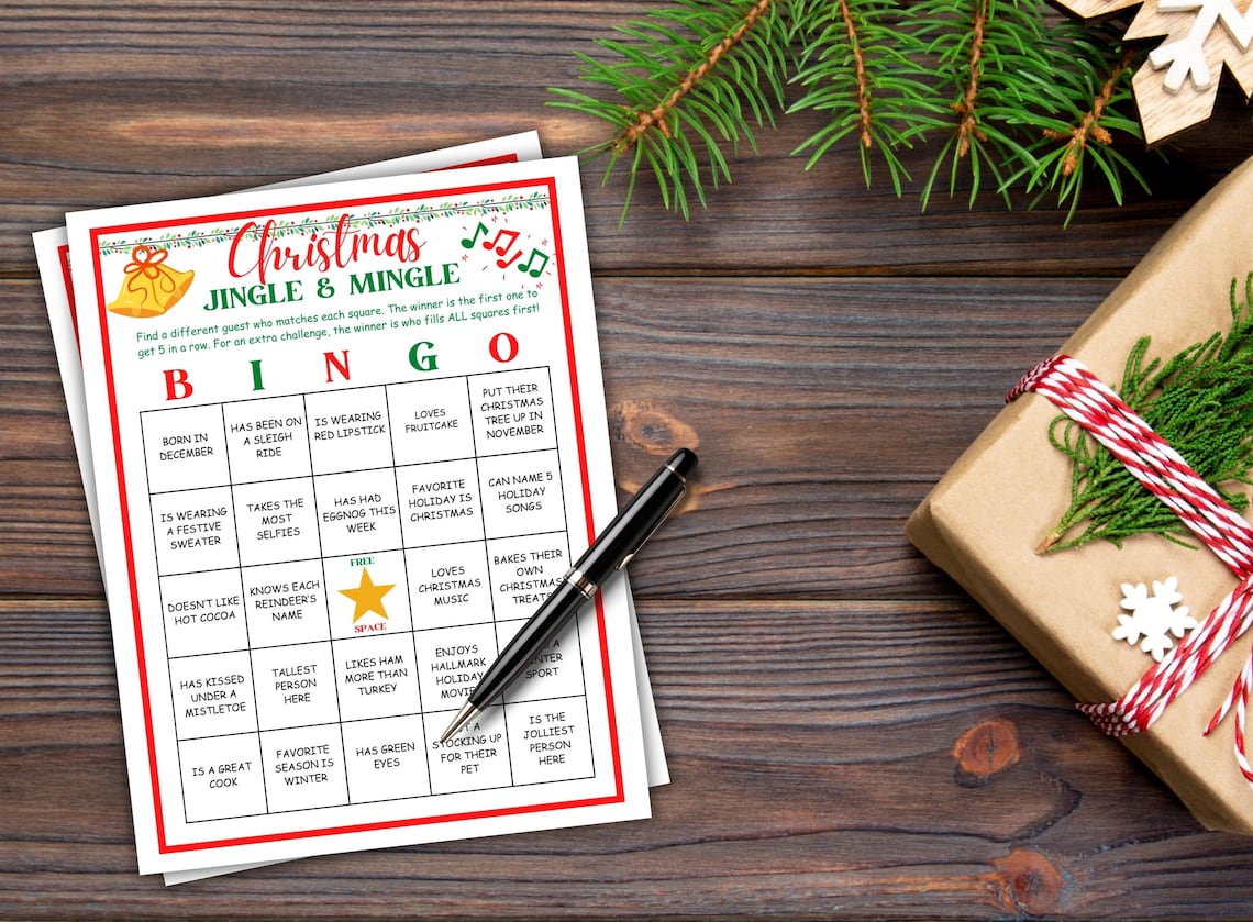Jingle and Mingle Bingo, Find the Guest Christmas Mingle Bingo ...
